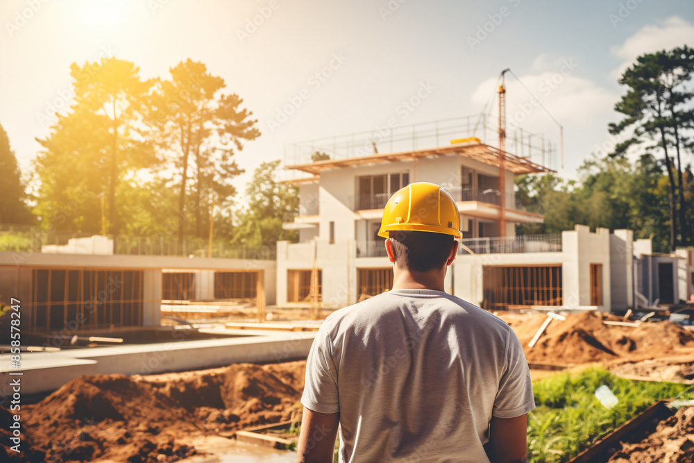 builder standing back, Construction Site, Construction enginee, house ...