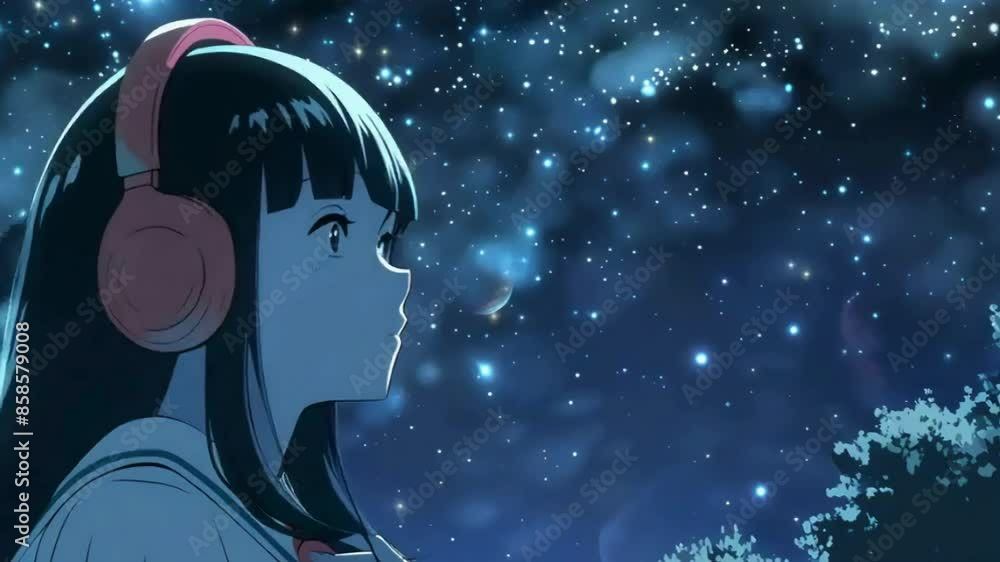 Lofi animation 3d cartoon character girl listening to music in ...