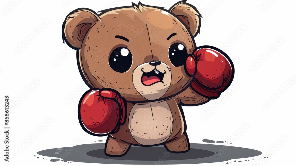 This adorable teddy bear is equipped with red boxing gloves, ready to ...