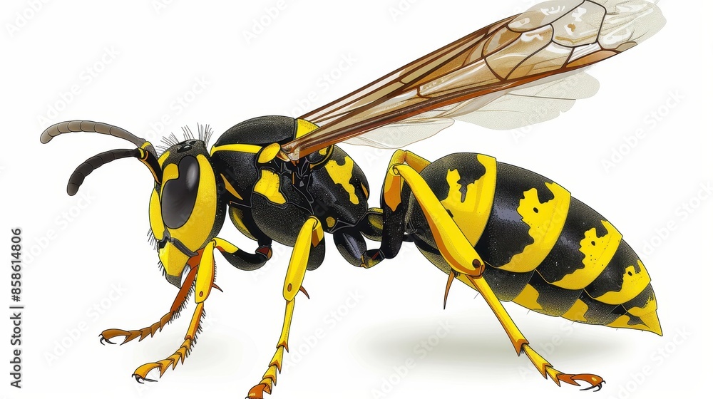 A vibrant illustration of a wasp with distinctive yellow and black ...