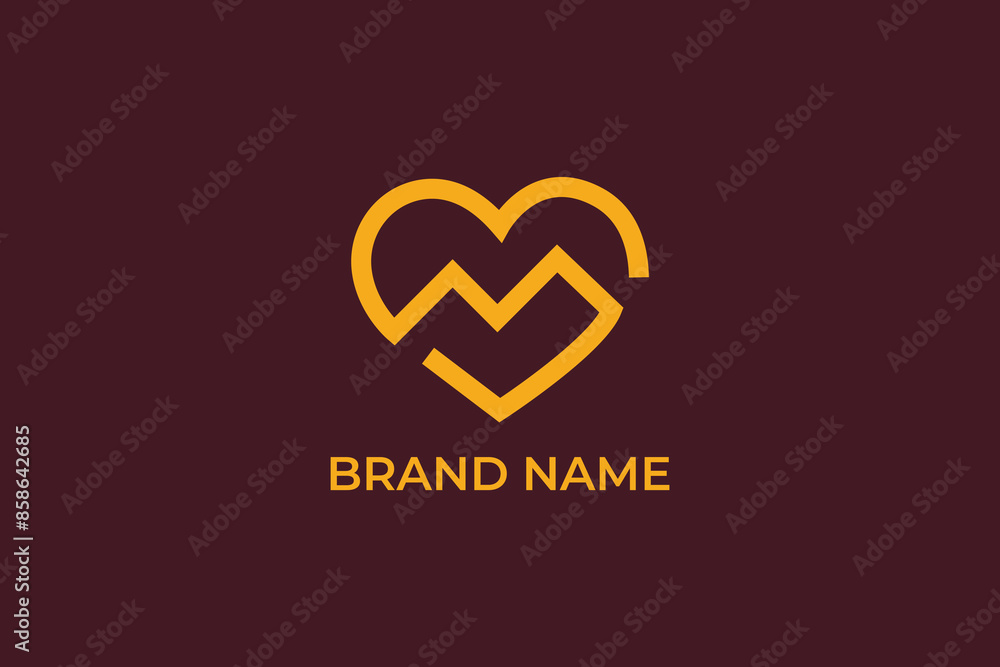 M letter heart beat iconic logo, letter M heart icon abstract logo ...