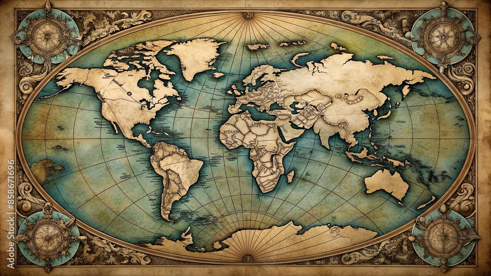 world map with old engraving style Stock Illustration | Adobe Stock