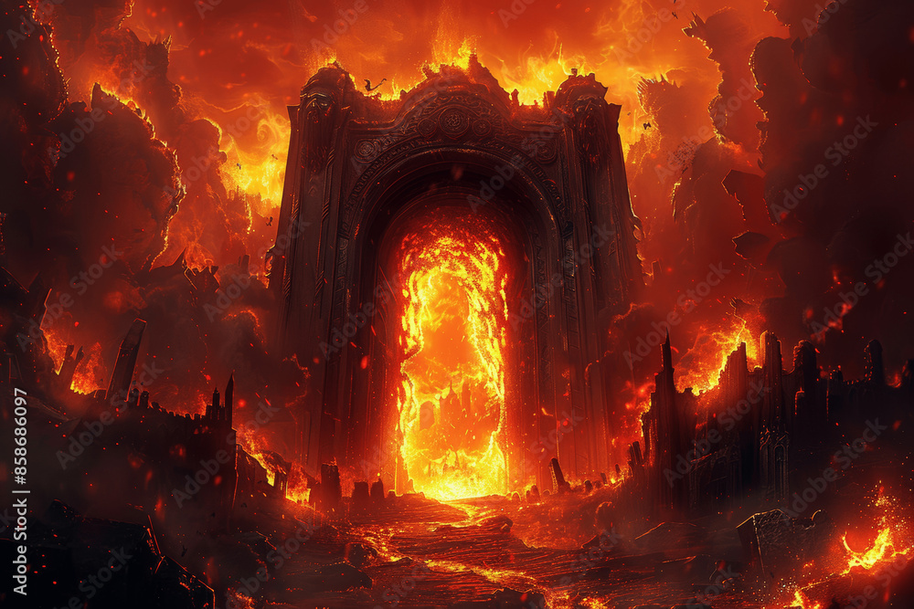 Hell's Fiery Gates: A Generative AI Fantasy Illustration of Demonic ...