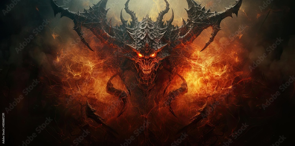 demon background with a lot of flames and a lot of horns Stock ...