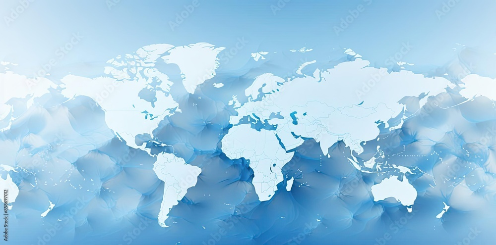 world background with white clouds and blue sky, featuring a map of the ...