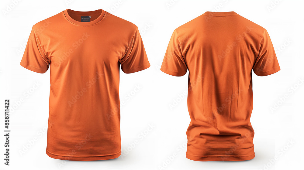 Orange t-shirt mock up, front and back view, isolated. Plain orange ...