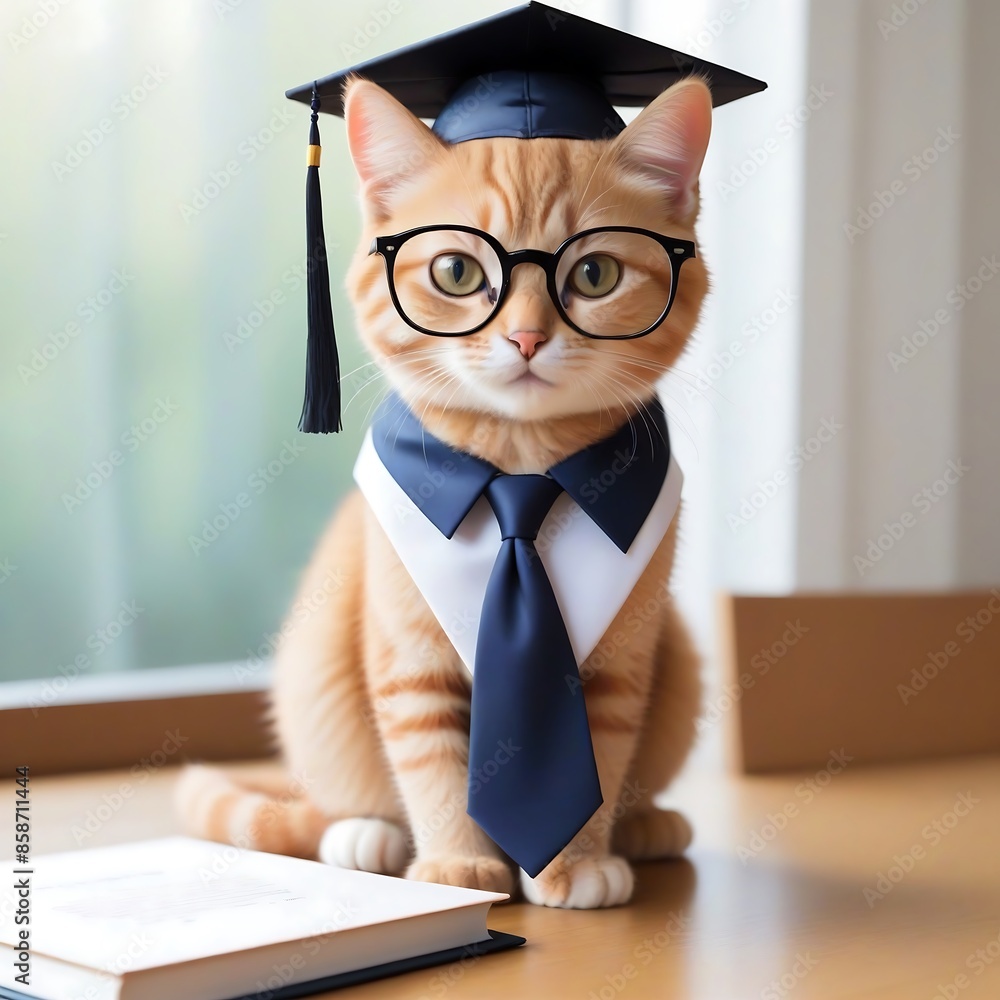 there is a cat wearing a graduation gown and glasses, Cat in graduation ...