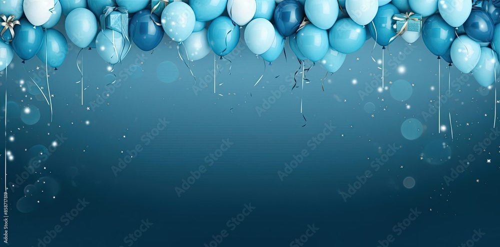 blue birthday background with balloons in the air, featuring a blue ...