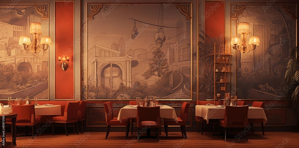 fancy restaurant background featuring a variety of chairs and tables ...