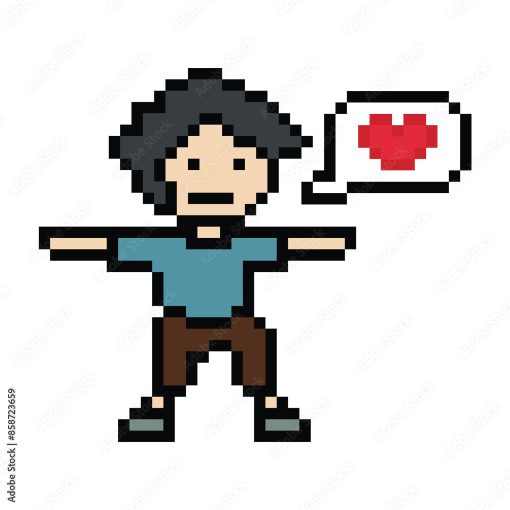 Cute pixel cartoon 8bit character man exercises training dance ...