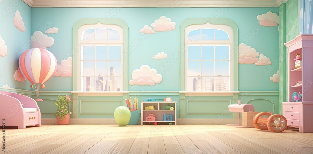 preschool background of a colorful room with pink and green walls, a ...