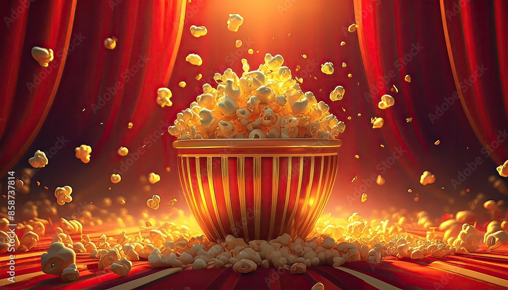 popcorn in the spotlight. the left side is empty Pop corn in big cup ...