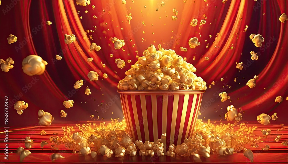 popcorn in the spotlight. the left side is empty Pop corn in big cup ...