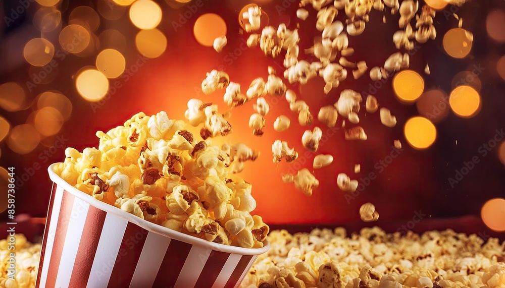 popcorn in the spotlight. the left side is empty Pop corn in big cup ...