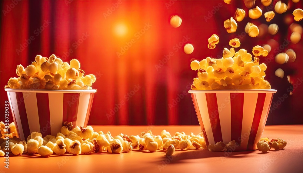 popcorn in the spotlight. the left side is empty Pop corn in big cup ...
