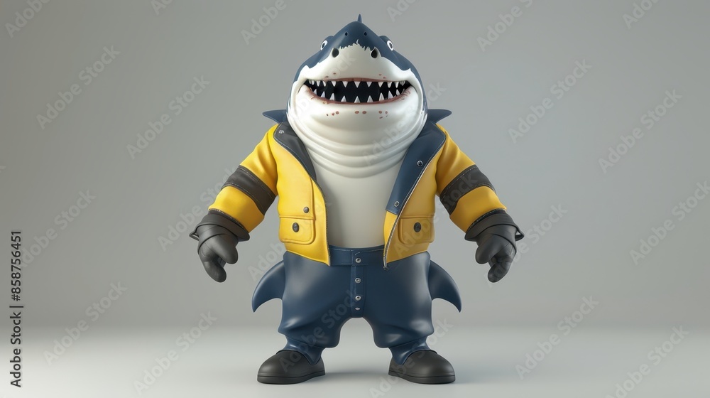 Anthropomorphic shark character with human-like posture and clothing ...