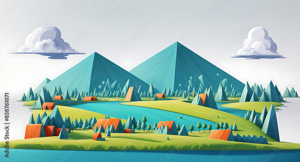 Abstract interpretations of landscapes, using bold colors and geometric ...