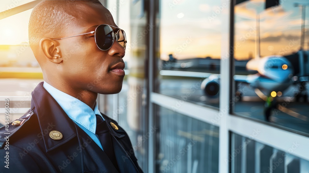African American male pilot in uniform in sunglasses. A true embodiment ...
