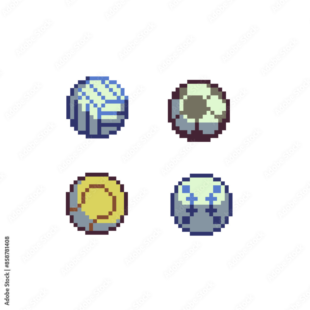 Sports balls pixel art icons set, baseball American sport, basketball ...