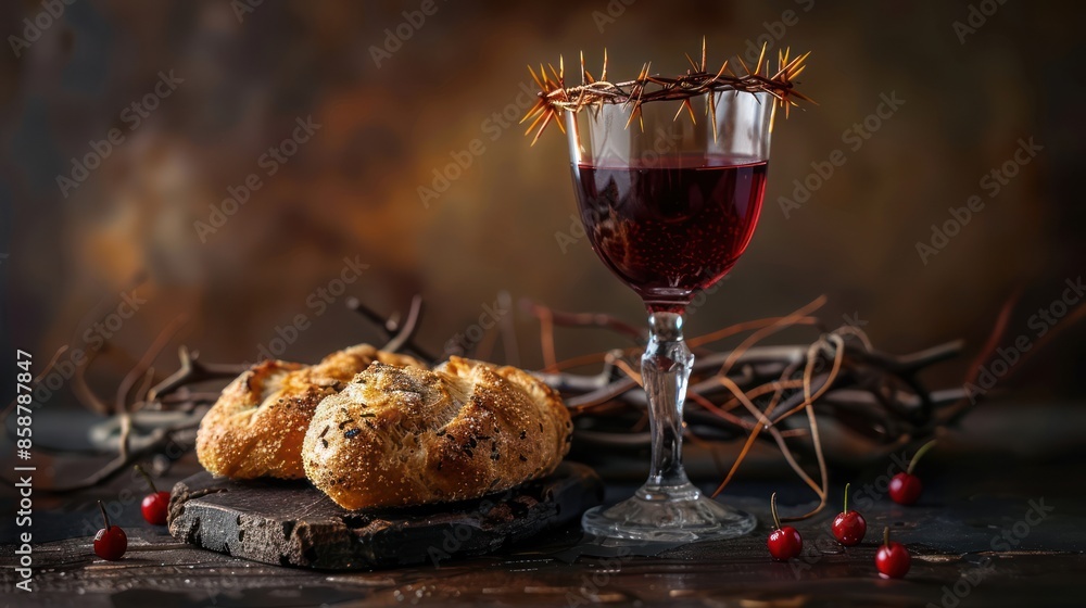 Religious Symbolism: Unleavened Bread, Wine Chalice, Crown of Thorns ...