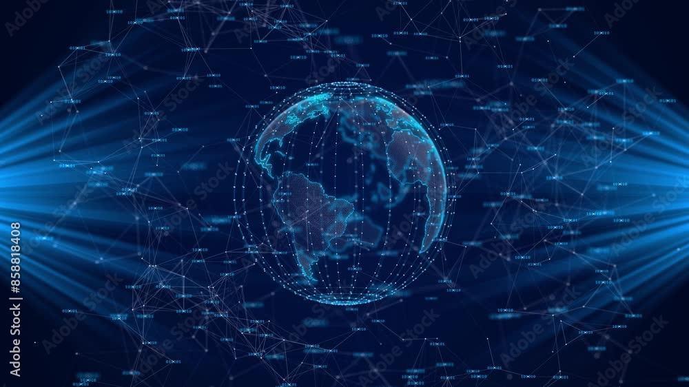 Futuristic Hi Tech Grid Earth map digital connection social network ...