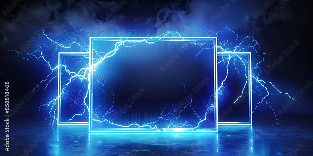 Lightning frames with blue electric borders or rectangular and square ...