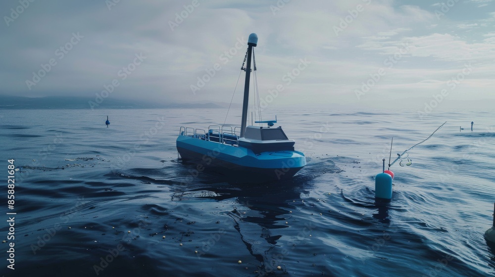 AI-driven autonomous ocean cleanup vessel equipped with robotic arms ...