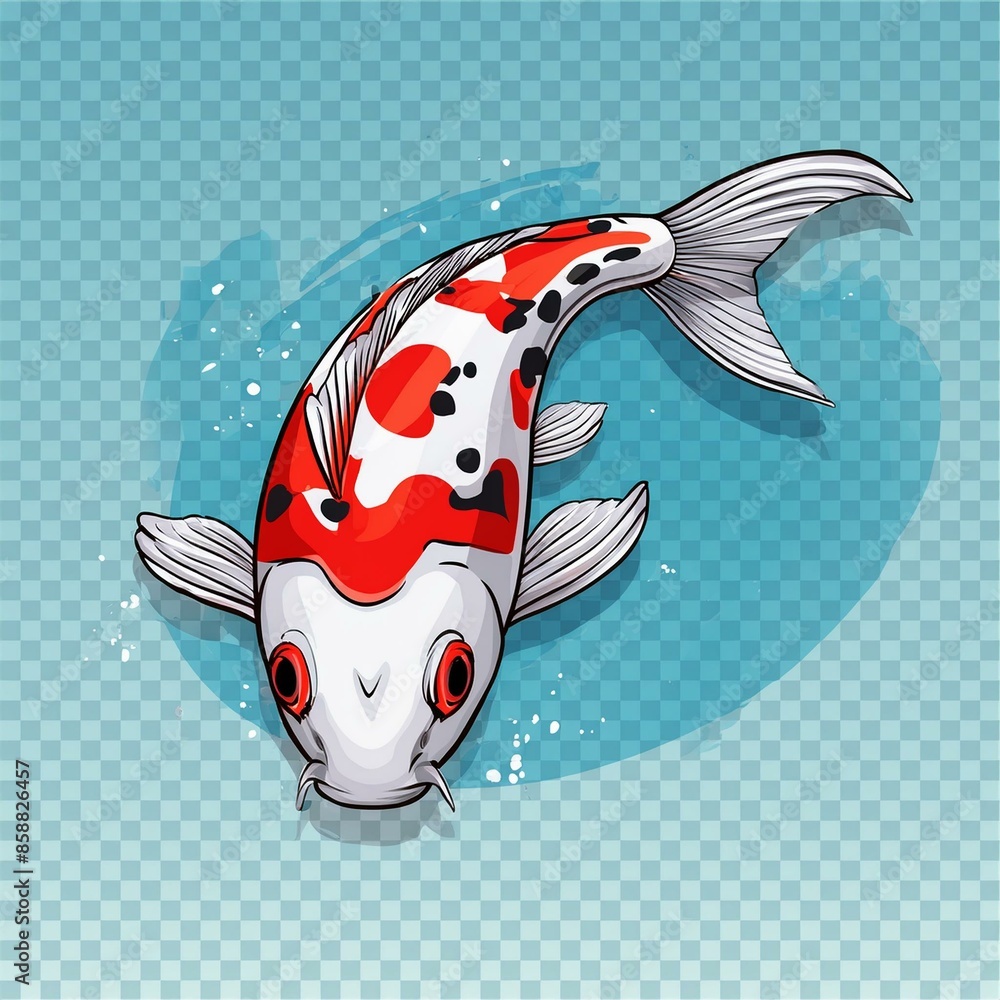 Red and white koi fish, vector illustration, simple stroke style, high ...