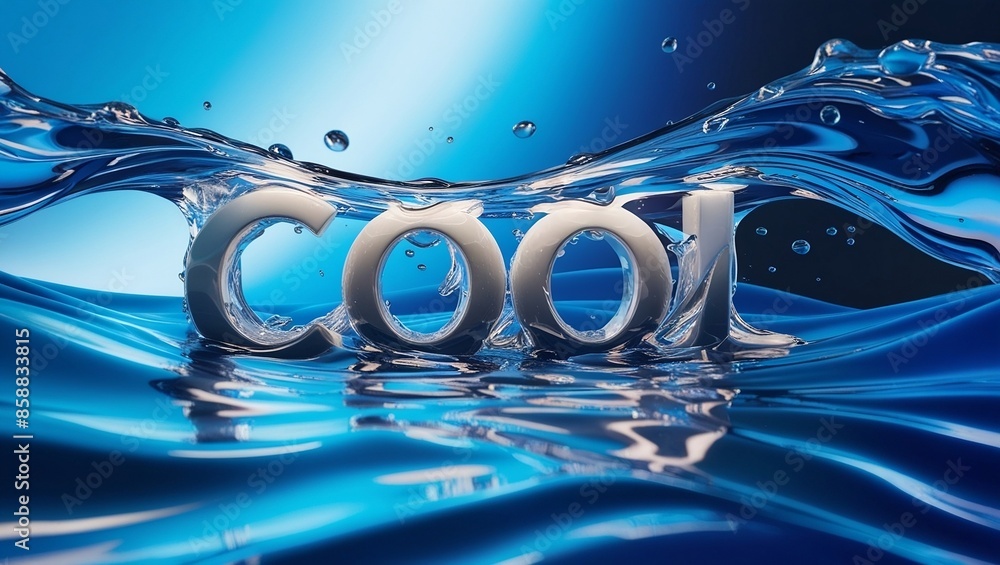 High-definition typography of 'Cool' immersed in dynamic blue waves and ...