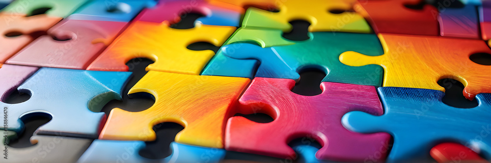 Colorful Jigsaw puzzle pieces closeup for autistic neurodiversity ...