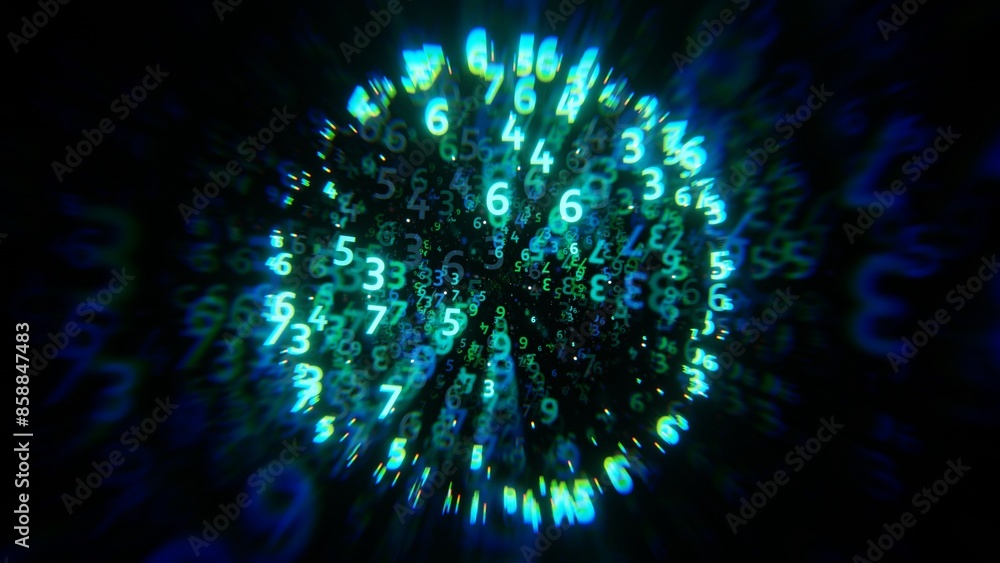 Globe with random numbers, Ball of blue neon glowing numbers,matrix ...