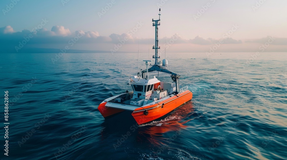 AI-powered autonomous marine research vessel conducting oceanographic ...