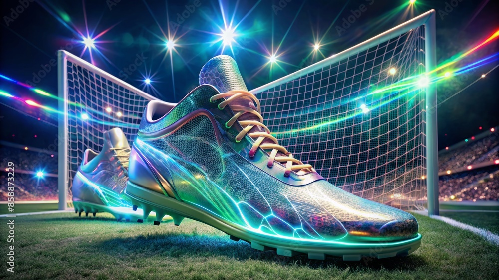Futuristic hologram sneakers with iridescent lights and swirling ...