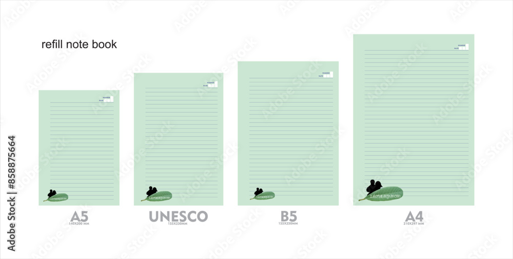 A5, A4, B5 size notebook design with a colored background decorated ...