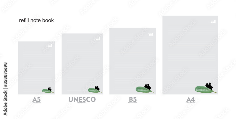 A5, A4, B5 size notebook design with a colored background decorated ...