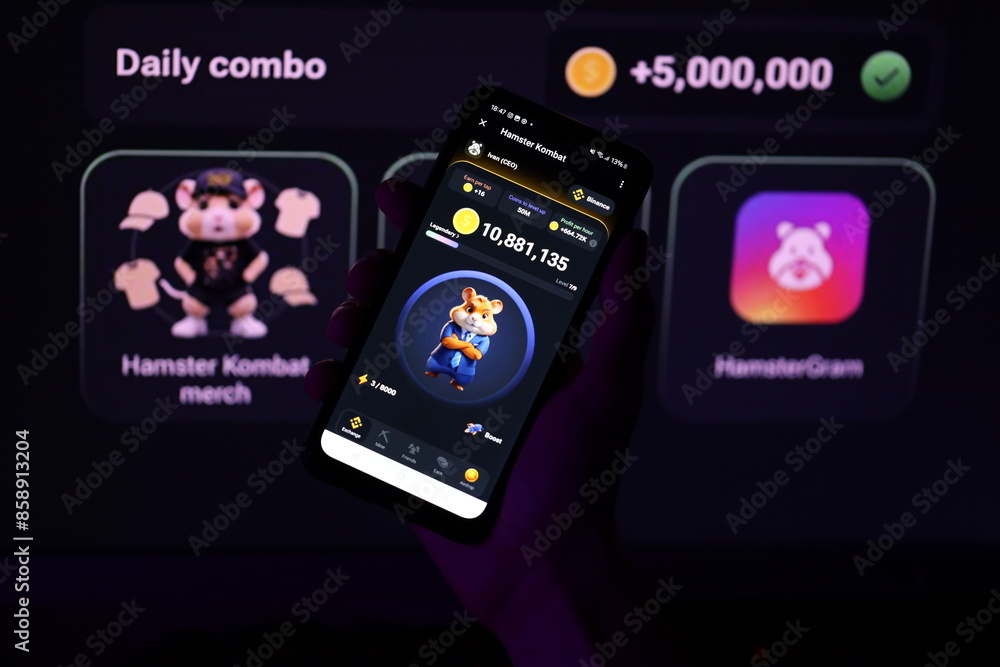 KYIV, UKRAINE - APRIL 20, 2024 Hamster Kombat telegram bot on ...