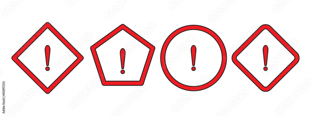 Red and White Round Circle Octagonal and Triangular Warning or ...