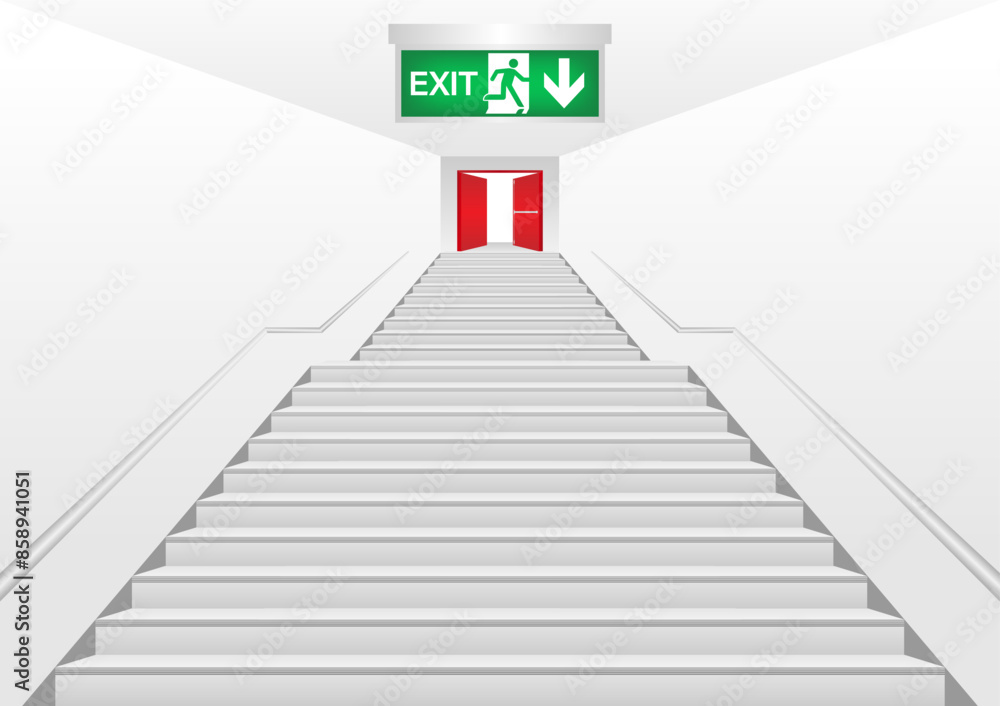 Emergency Exit Stair. Fire Exit Stair. Vector Illustration. Stock ...