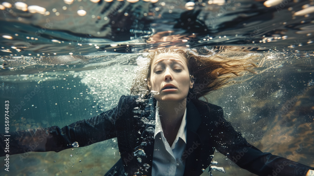 Work overpressure and stress concept image. Young business woman ...