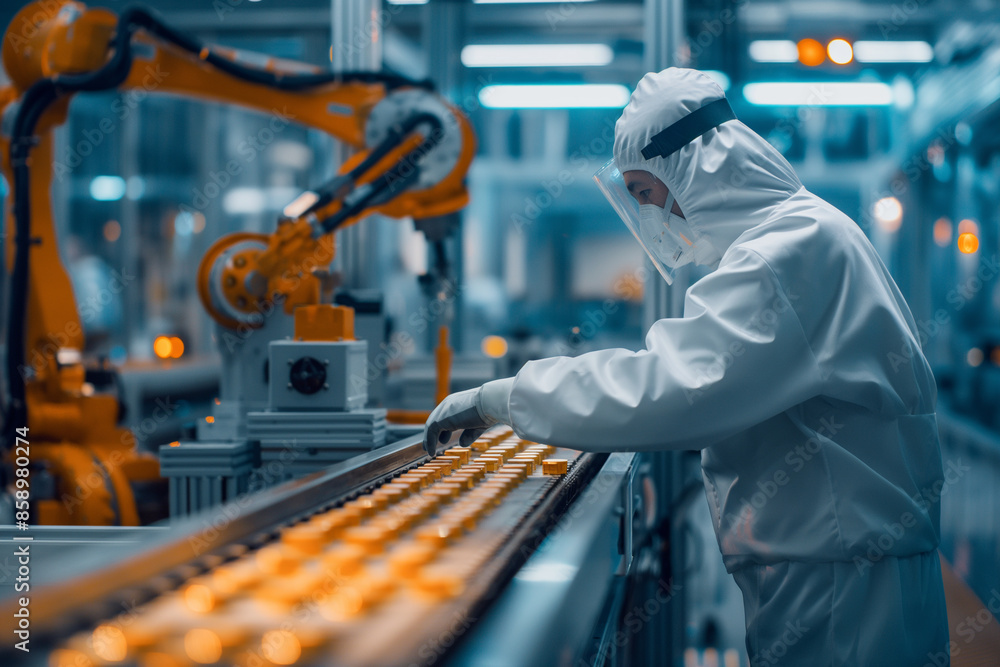 Scientist wearing protective suit working in modern laboratory for ...