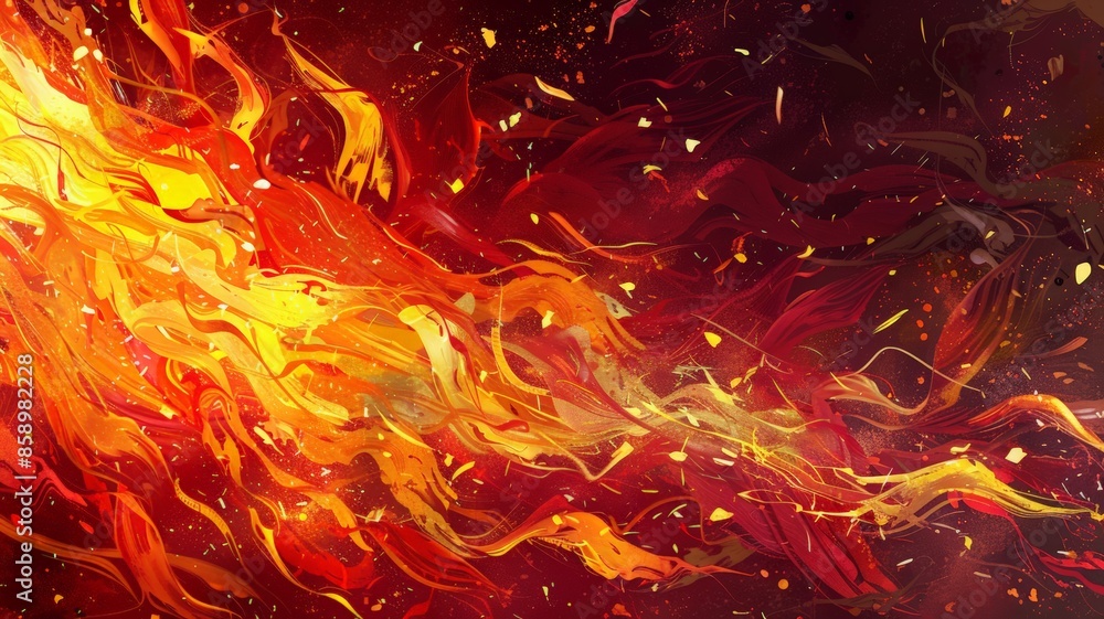 Abstract depiction of vibrant flowing flames in a dynamic and intense ...