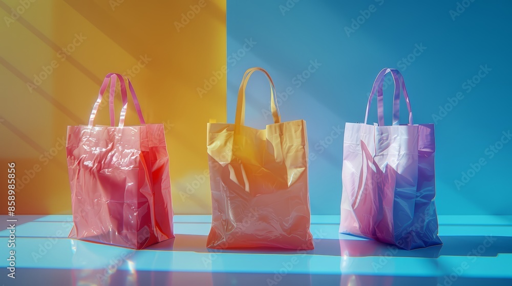 Reusable shopping bags flat design front view, plastic-free 3D render ...