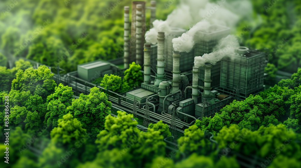Factory buildings. Industrial plants. Power plants. Pipes, buildings ...