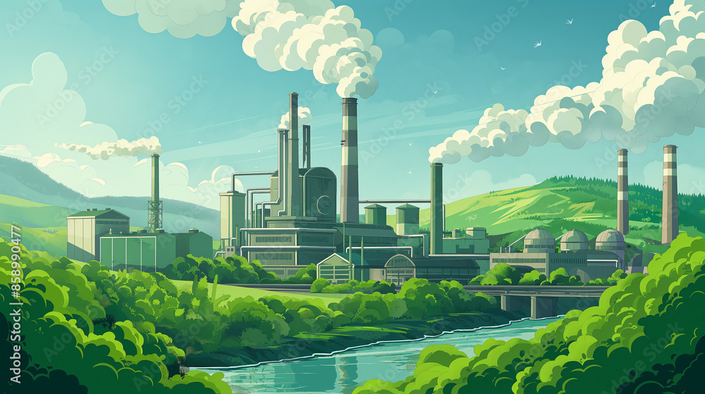 Factory building vector illustration. Industrial factories, power ...