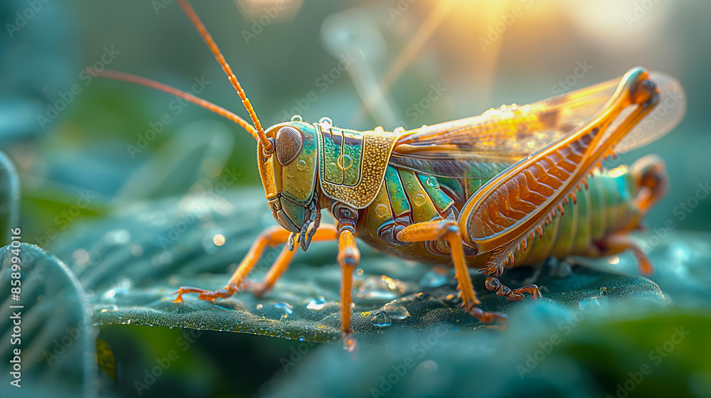 Macro photo of a grasshopper's full body, showcasing its powerful hind ...