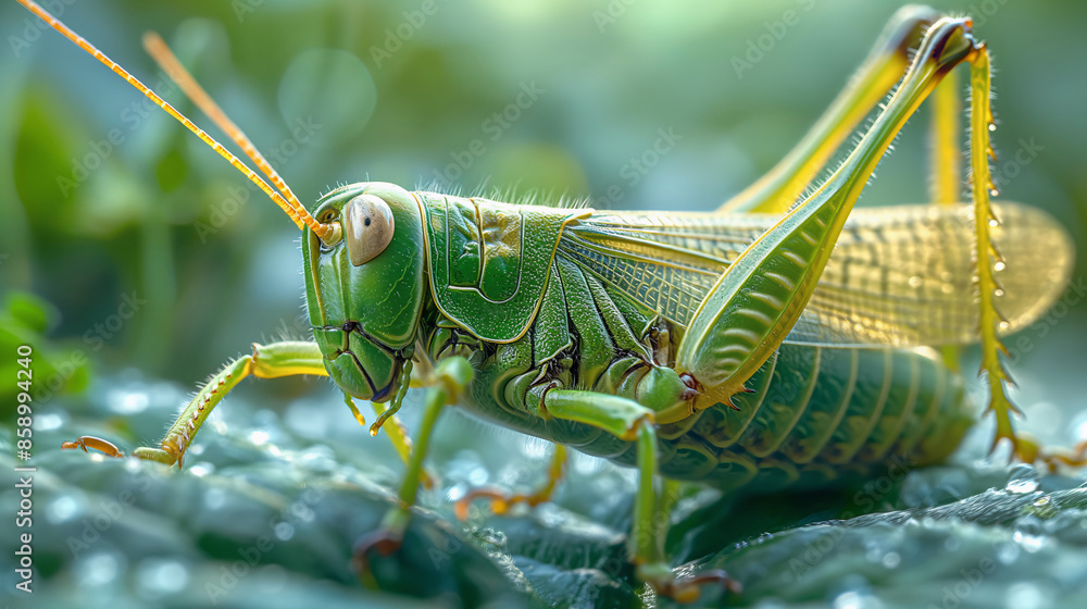 Macro photo of a grasshopper's full body, showcasing its powerful hind ...