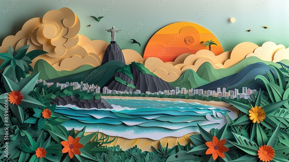 A beautiful papercraft depiction of Rio de Janeiro, showcasing Christ ...