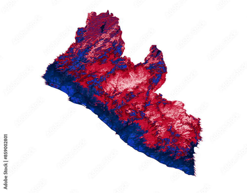Liberia map with the flag Colors Blue and Red Shaded relief map 3d ...