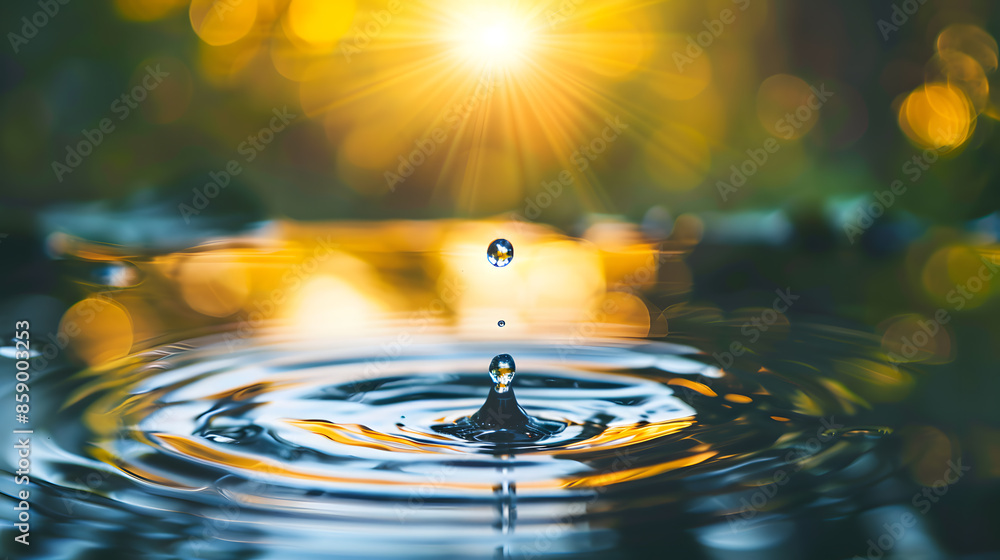 Drop of water falling into a puddle, creating a ripple effect ...