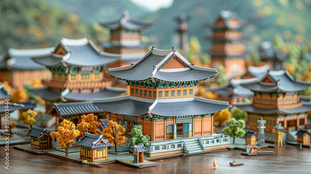 A detailed papercraft view of Seoul, featuring Gyeongbokgung Palace, N ...